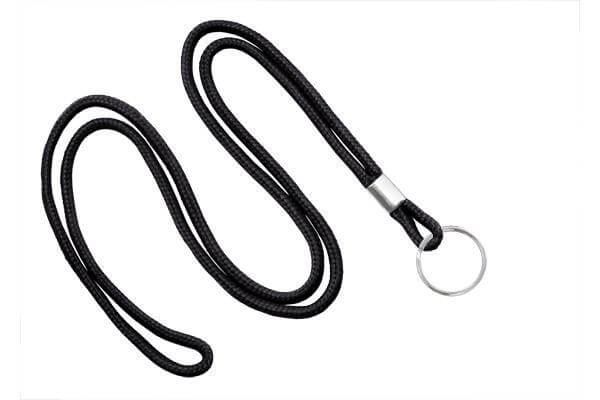 Sleek Black Round Standard Key Ring Lanyard with Nickel Plated Steel S ...