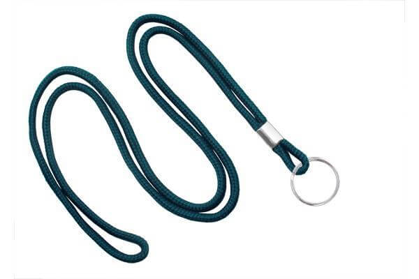 Teal Round Standard Key Ring Lanyard with Nickel Plated Steel Split Ri ...