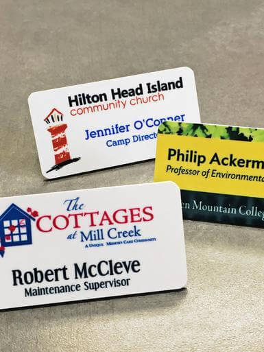 5 - Full Color Plastic Name Tags with customization (1-1-2"x3") – All ...